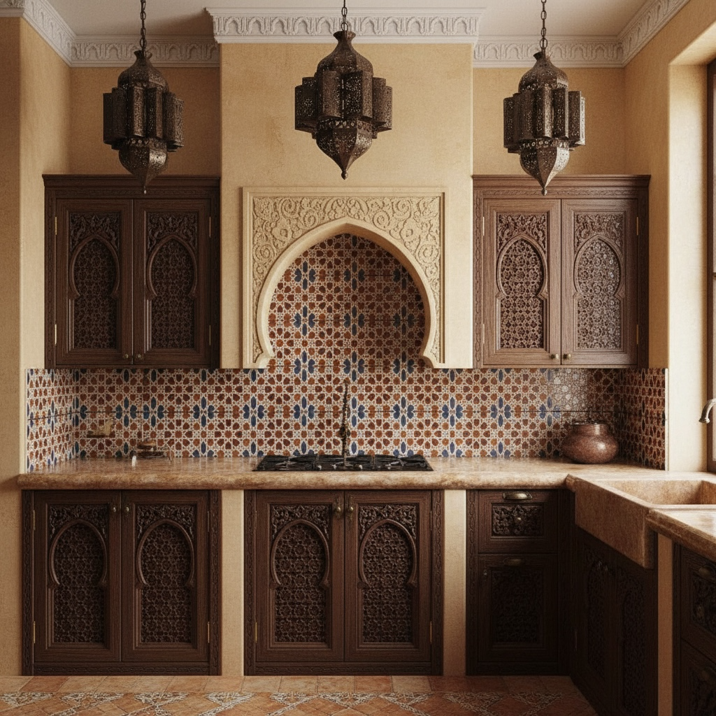 This kitchen design is a masterclass in Neo-Moorish Moroccan craftsman ...